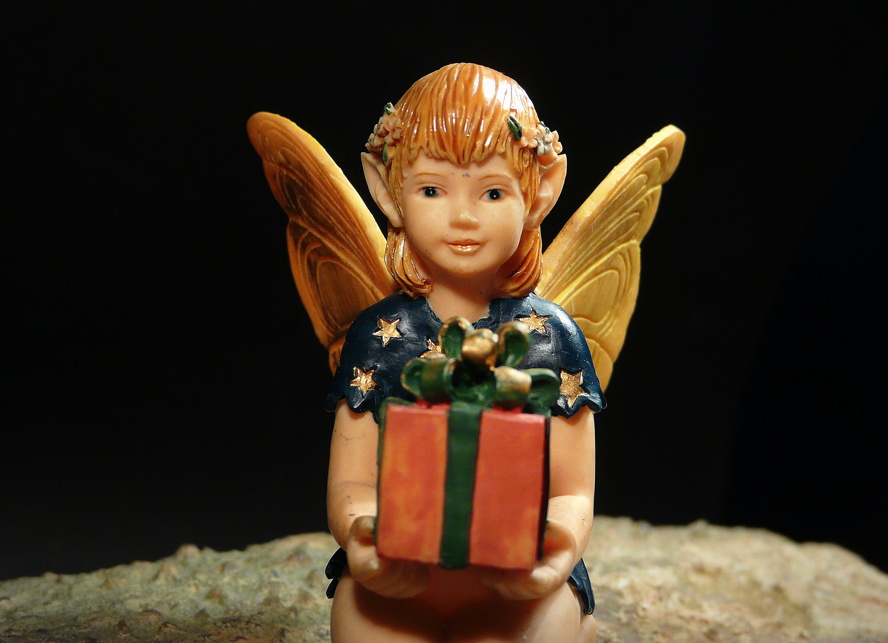 Gift Giving Fairy Elf Wish Box Antique Designer Porcelain Statuette ...