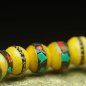 Wrist Mala Talisman Bracelet, 27 Round Inlaid Beads, Bone Coral ...