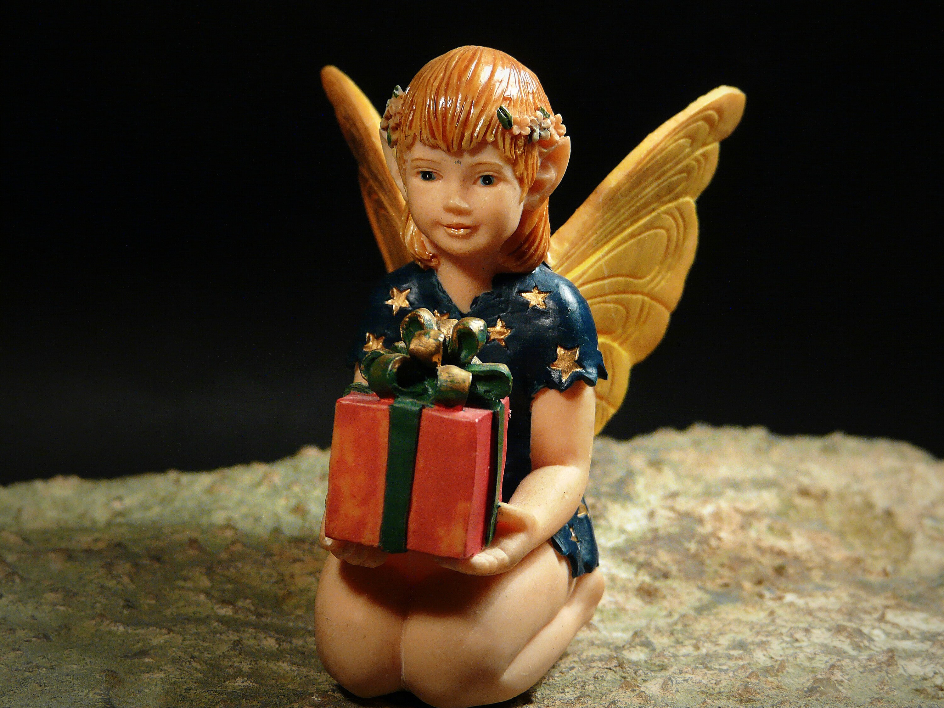 Gift Giving Fairy Elf Wish Box Antique Designer Porcelain Statuette ...