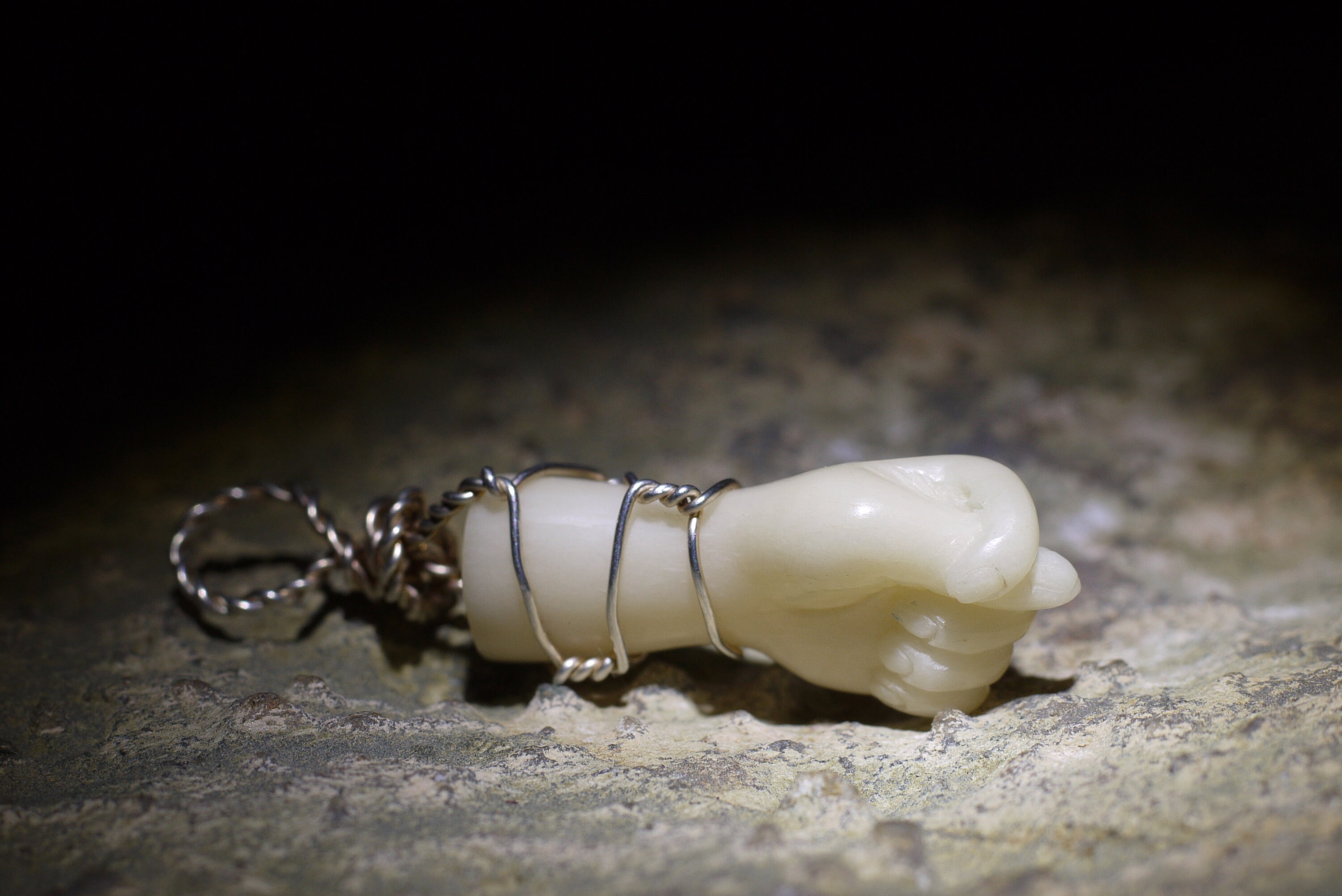 Mano Figa Amulet Fico Bone Carving Silver Wire Pendant Talisman of ...