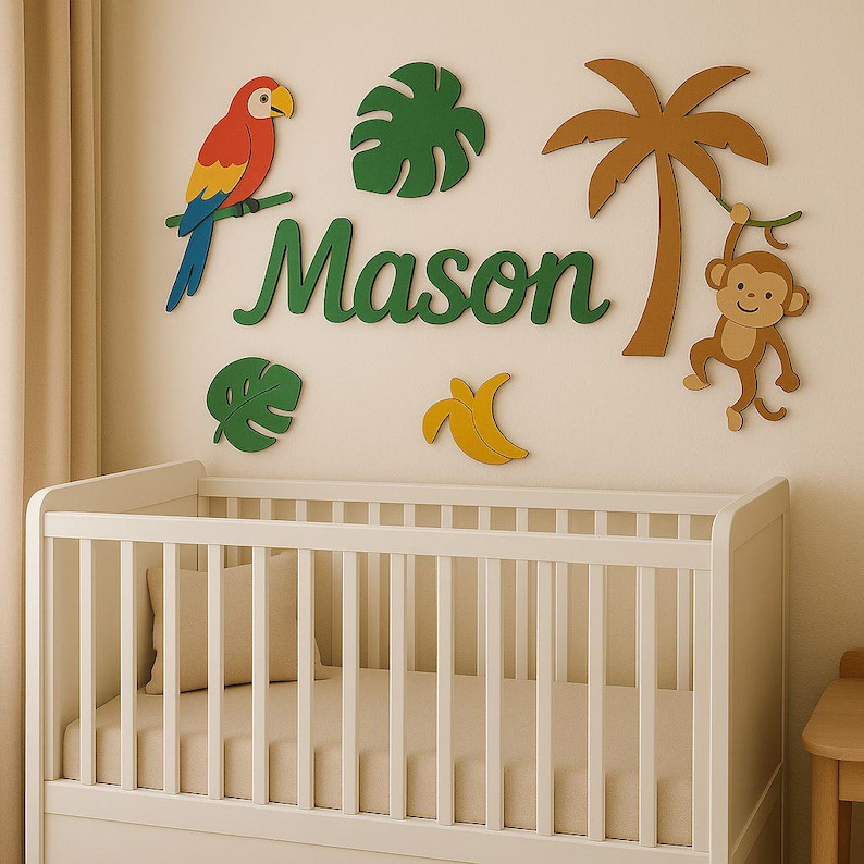 Parrot Jungle Nursery Name Sign, Personalized Wooden Name Sign, Baby ...