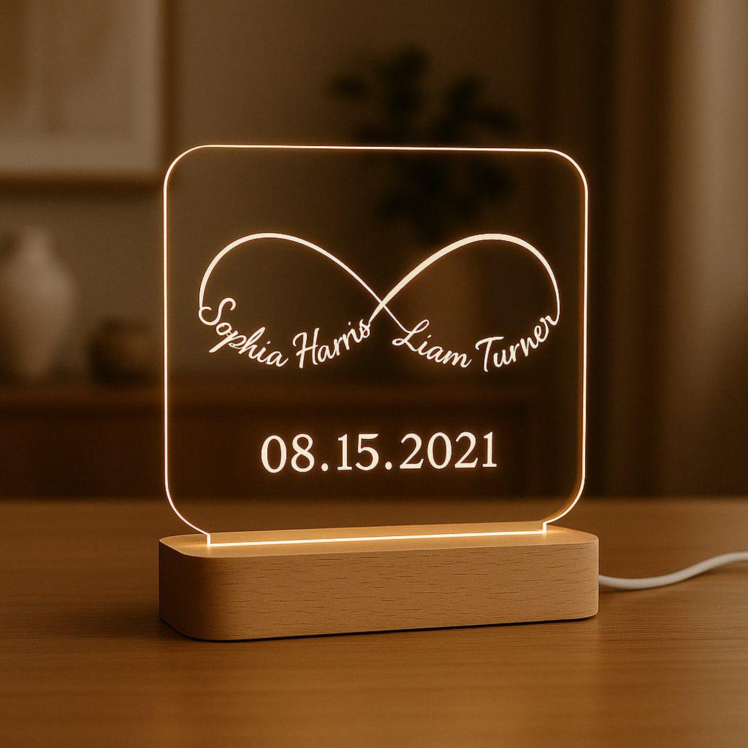 Personalized Infinity Symbol Night Light | Custom Names & Date Engraved ...