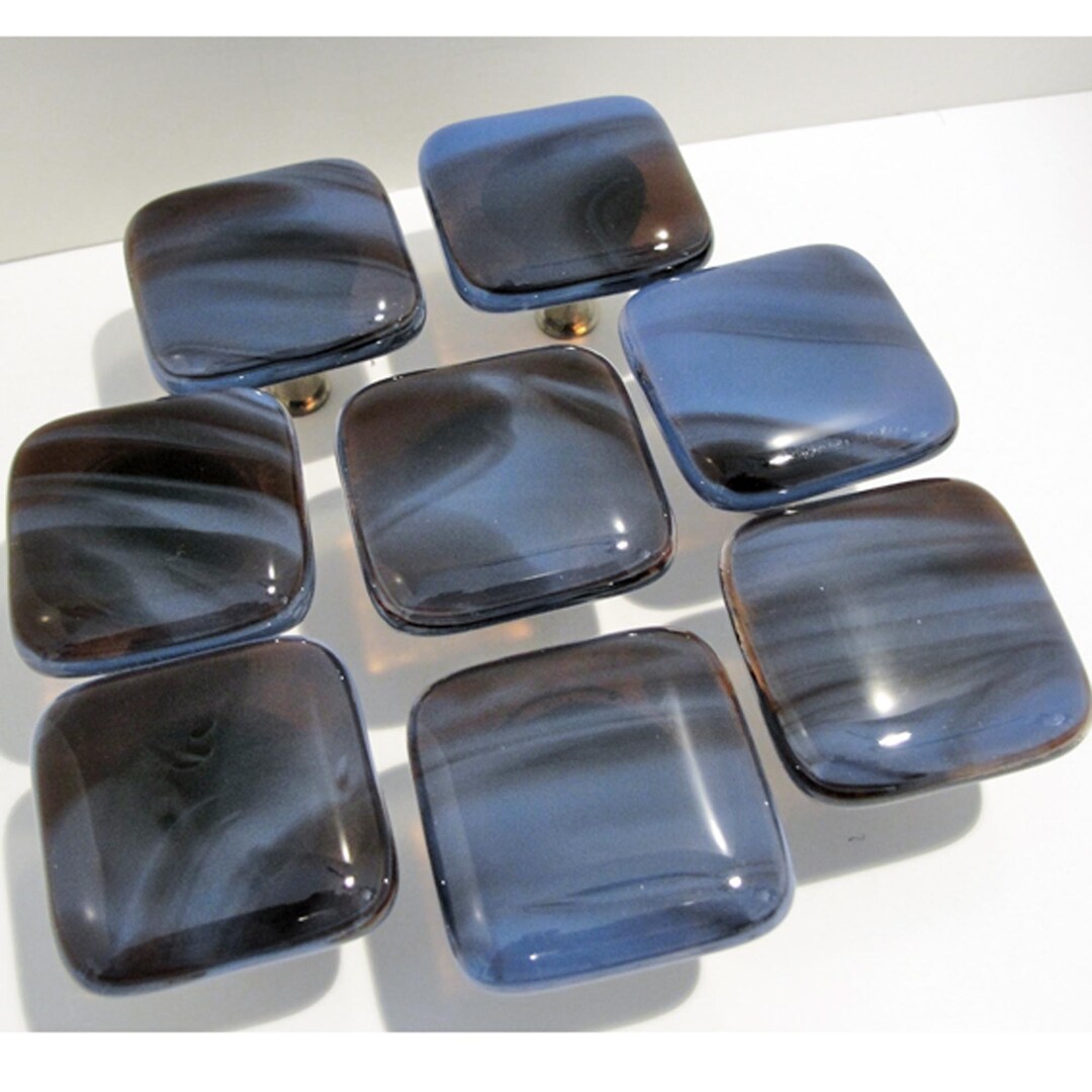Blue and Gray Plum Drawer Knobs, Fused Glass Cabinet Knobs or Pulls, Bathroom Fixtures ...