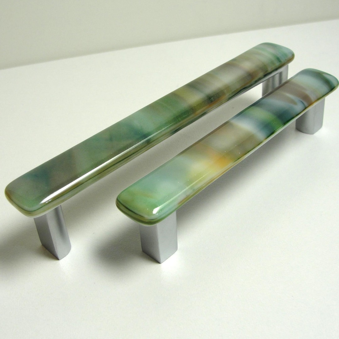 4" or 5" Center Green and Caramel Fused Glass Drawer or Cabinet Pulls ...