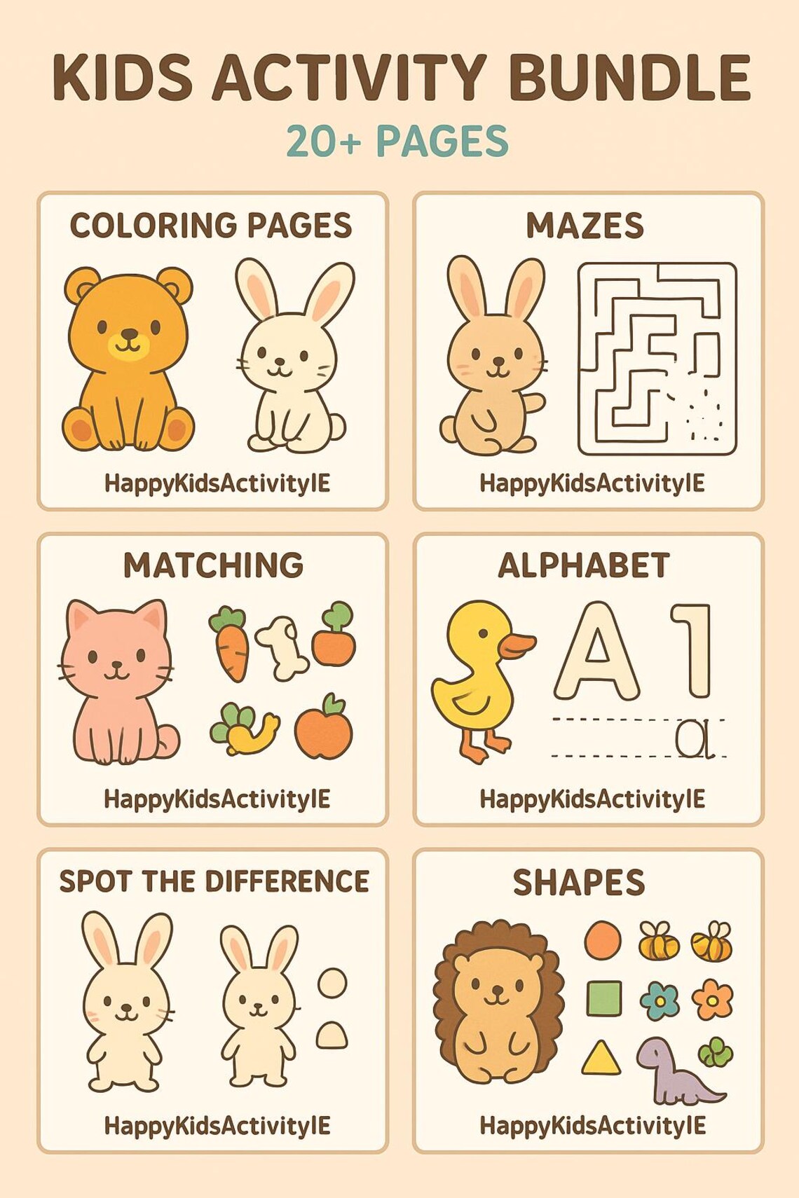 Kids Activity Sheets Bundle | Coloring, Mazes, Matching (instant ...