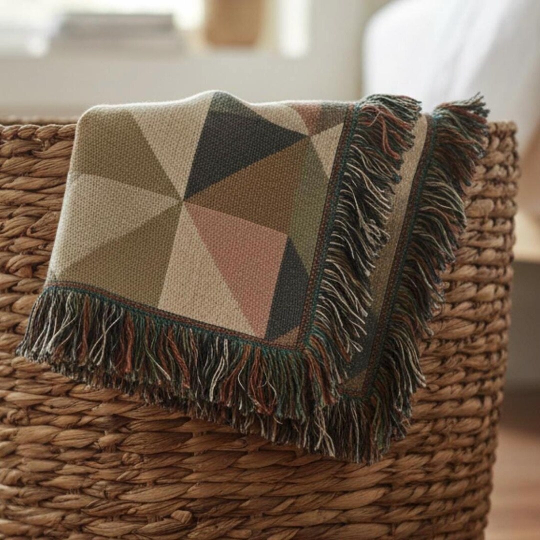 Neutral Geometric Shapes Woven Blanket Abstract Neutral Throw Modern ...