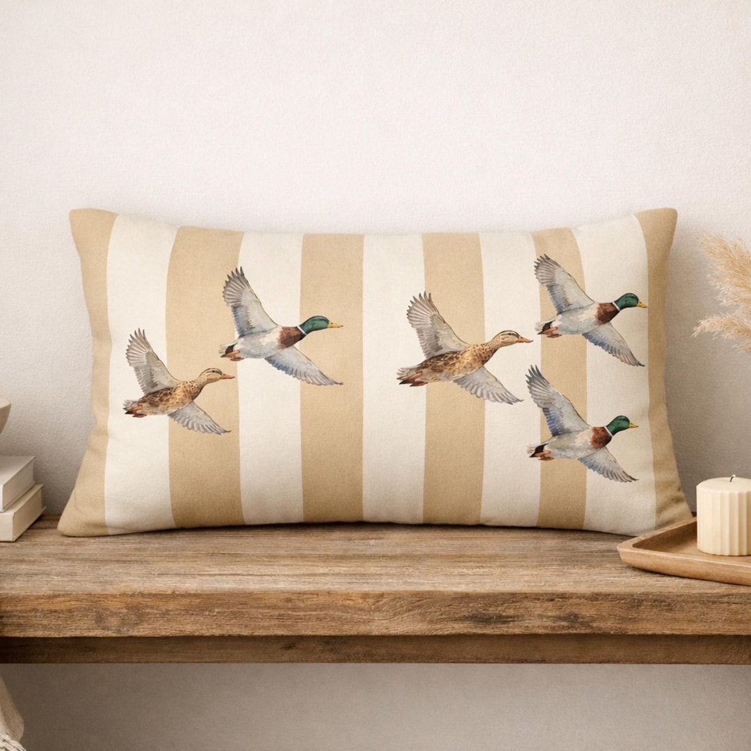 Vintage Mallard Two Sided Lumbar Pillow Coastal Cottage Bird Pillow ...