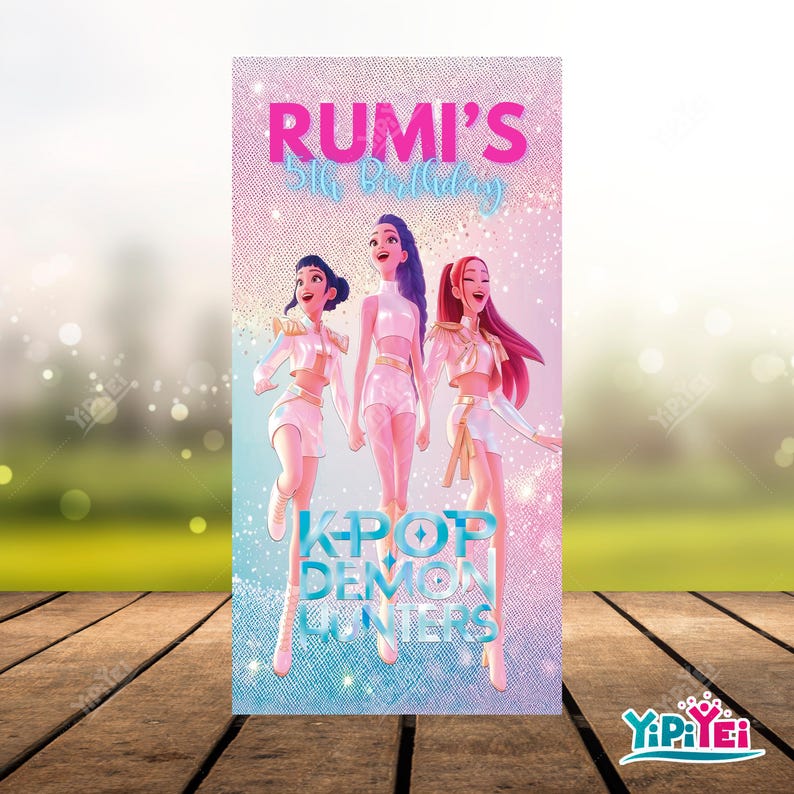 Kpop Demon Hunters Birthday Backdrop | Vertical Arch Backdrop ...