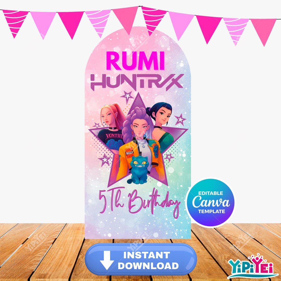Kpop Demon Hunters Birthday Backdrop | Vertical Arch Backdrop ...