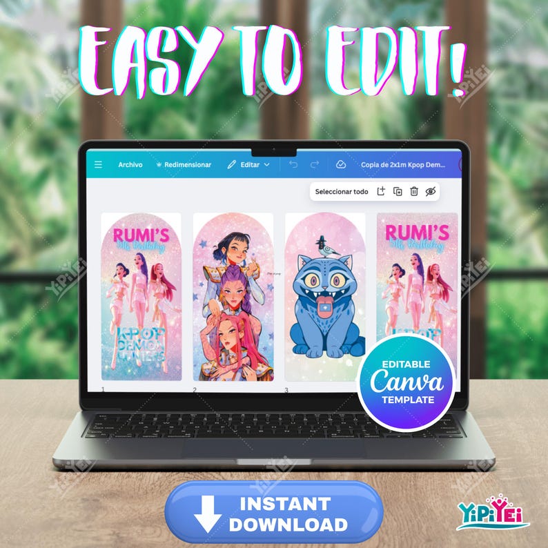 KPOP Demon Hunters Backdrop Set – 3 Editable Canva Templates – Girls ...