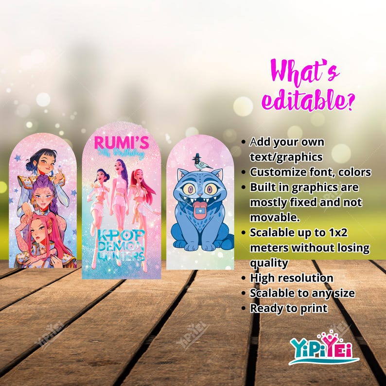 KPOP Demon Hunters Backdrop Set – 3 Editable Canva Templates – Girls ...