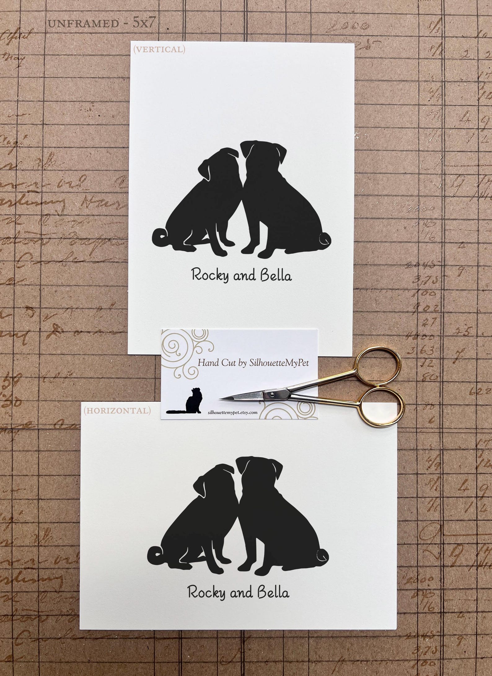 Hand-cut Pug Duo Silhouette Dog Portrait, Memorial Gift, Heirloom Wall ...