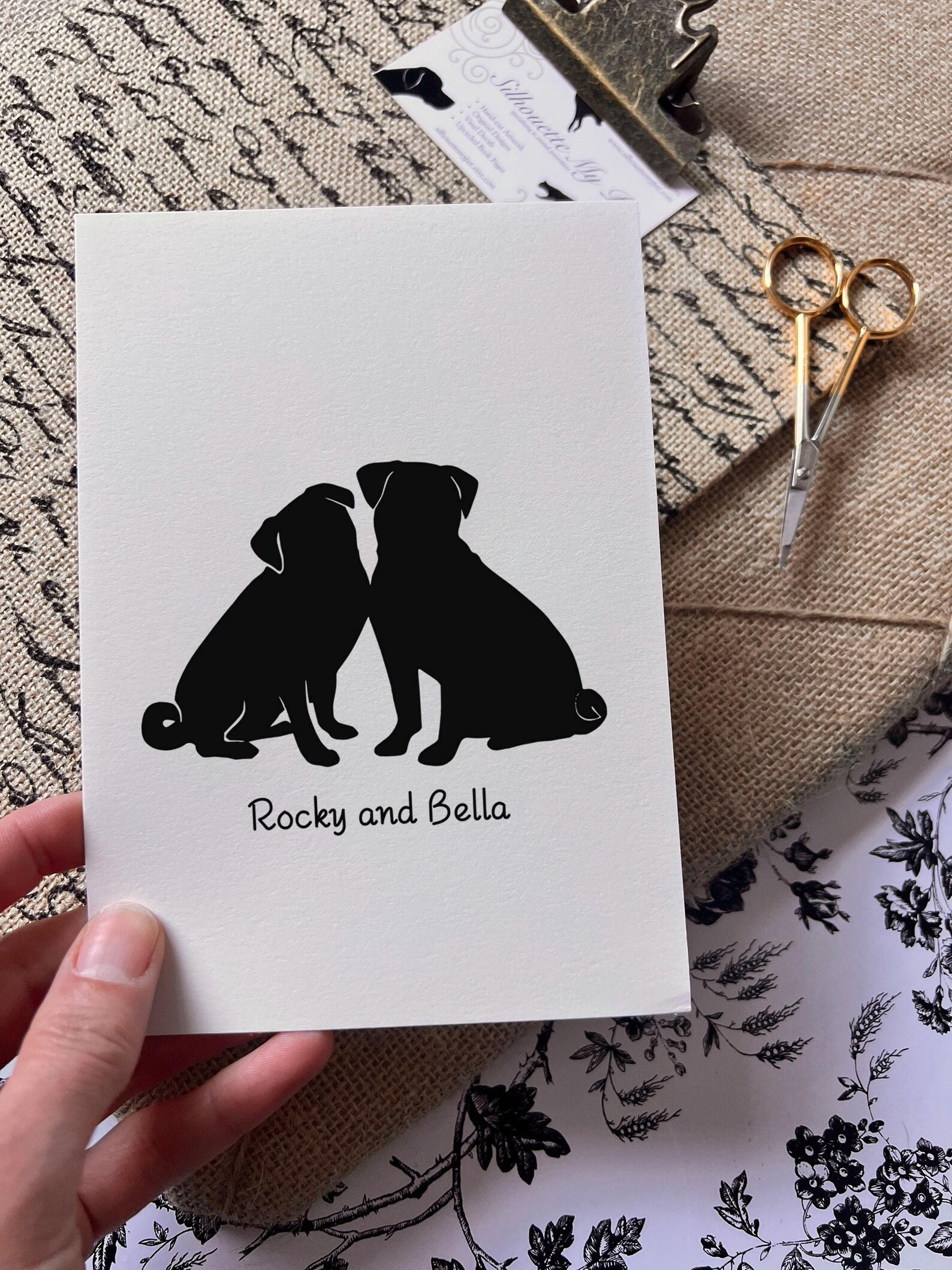 Hand-cut Pug Duo Silhouette Dog Portrait, Memorial Gift, Heirloom Wall ...