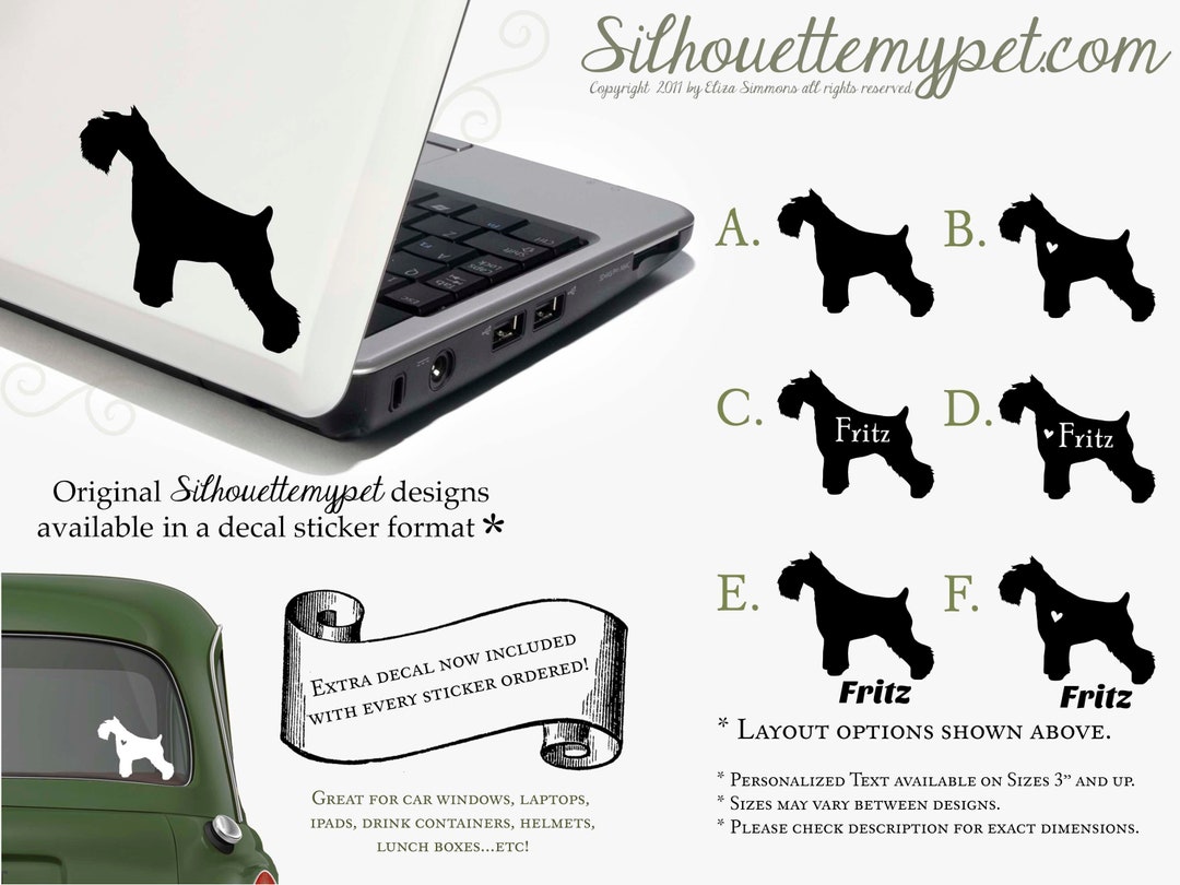 Miniature Schnauzer Decal cropped Ears, Docked Tail Vinyl Sticker Bonus ...