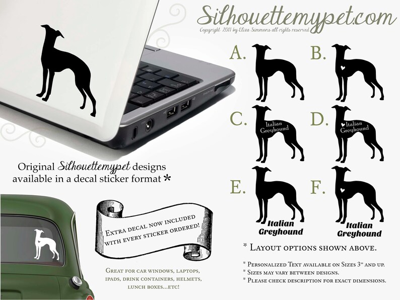 Italian Greyhound Dog Vinyl Decal - Bumper Sticker - Silhouettemypet ...