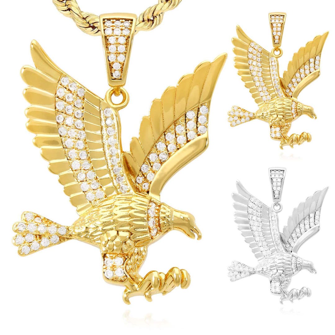 Eagle Pendant in Gold Over Silver With 0.85ct CZ Open Wings Design - Etsy