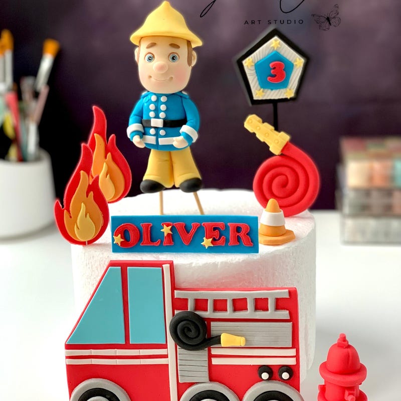 Fondant Fire Truck Cake Toppers - Etsy