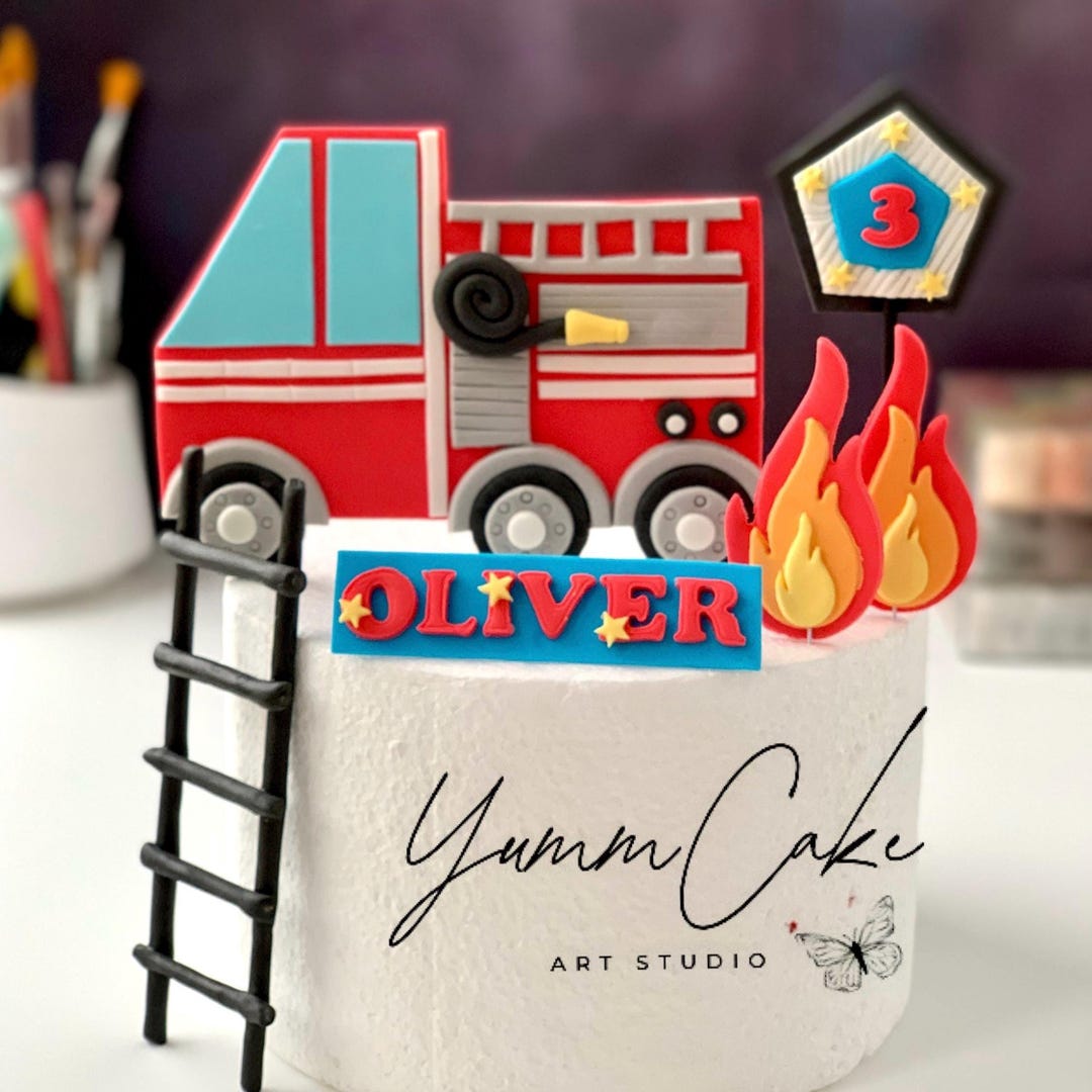 Fire Truck Fondant Cake Topper Set Edible Fire Engine Birthday ...