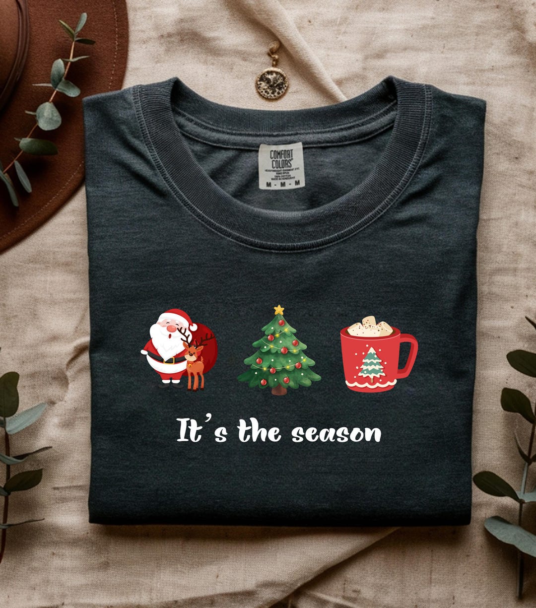 Cozy Holiday Tee, Santa, Christmas Tree, Hot Cocoa, Soft Cotton - Etsy