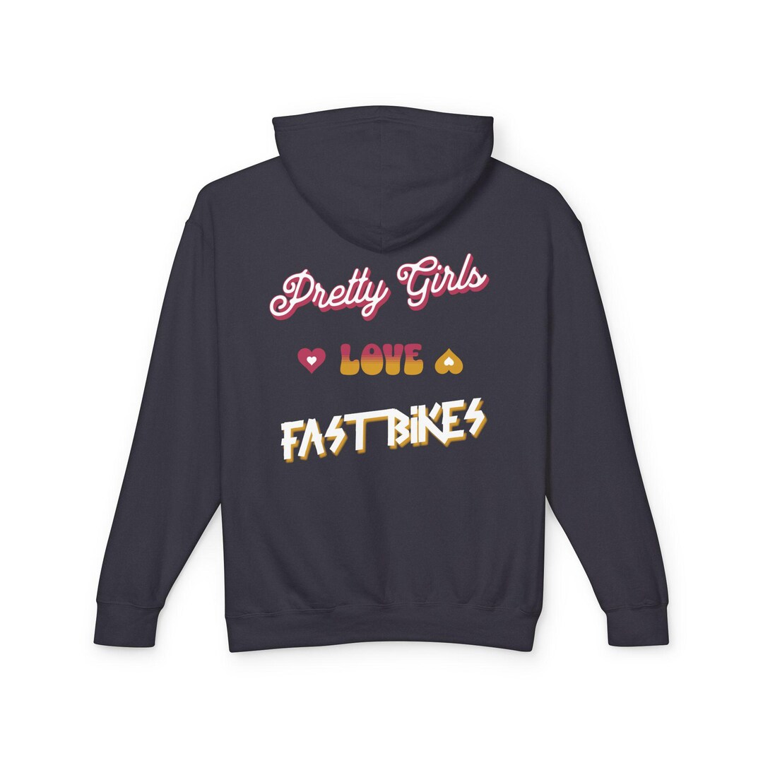 Pretty Girls Love Fast Bikes Hoodie | Retro Script Hearts - Etsy