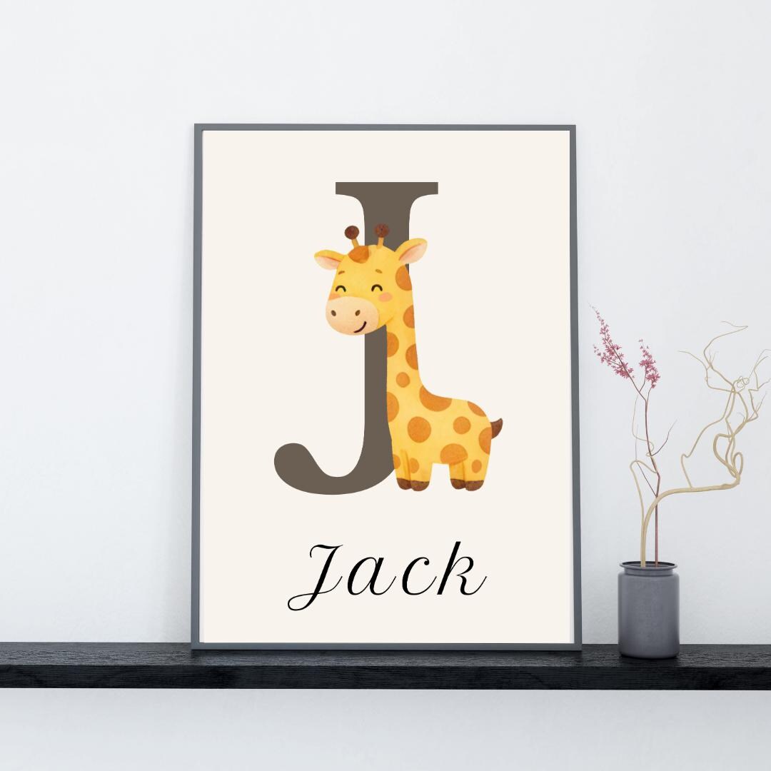 Personalized Initial Animal Name Print | Custom Letter Nursery Wall Art ...