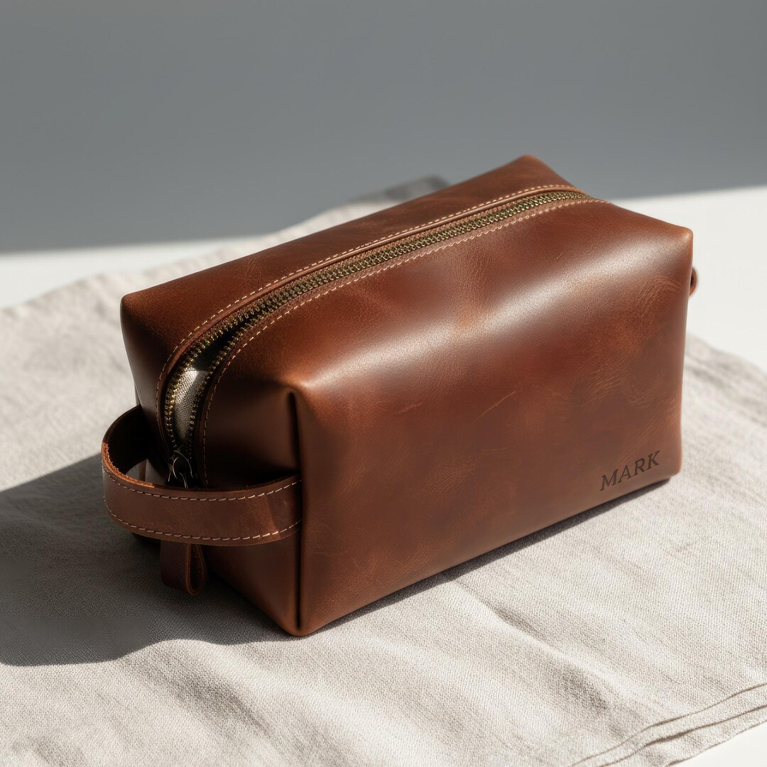 Personalized Leather Dopp Kit Bag With Custom Name Engraving for Men ...