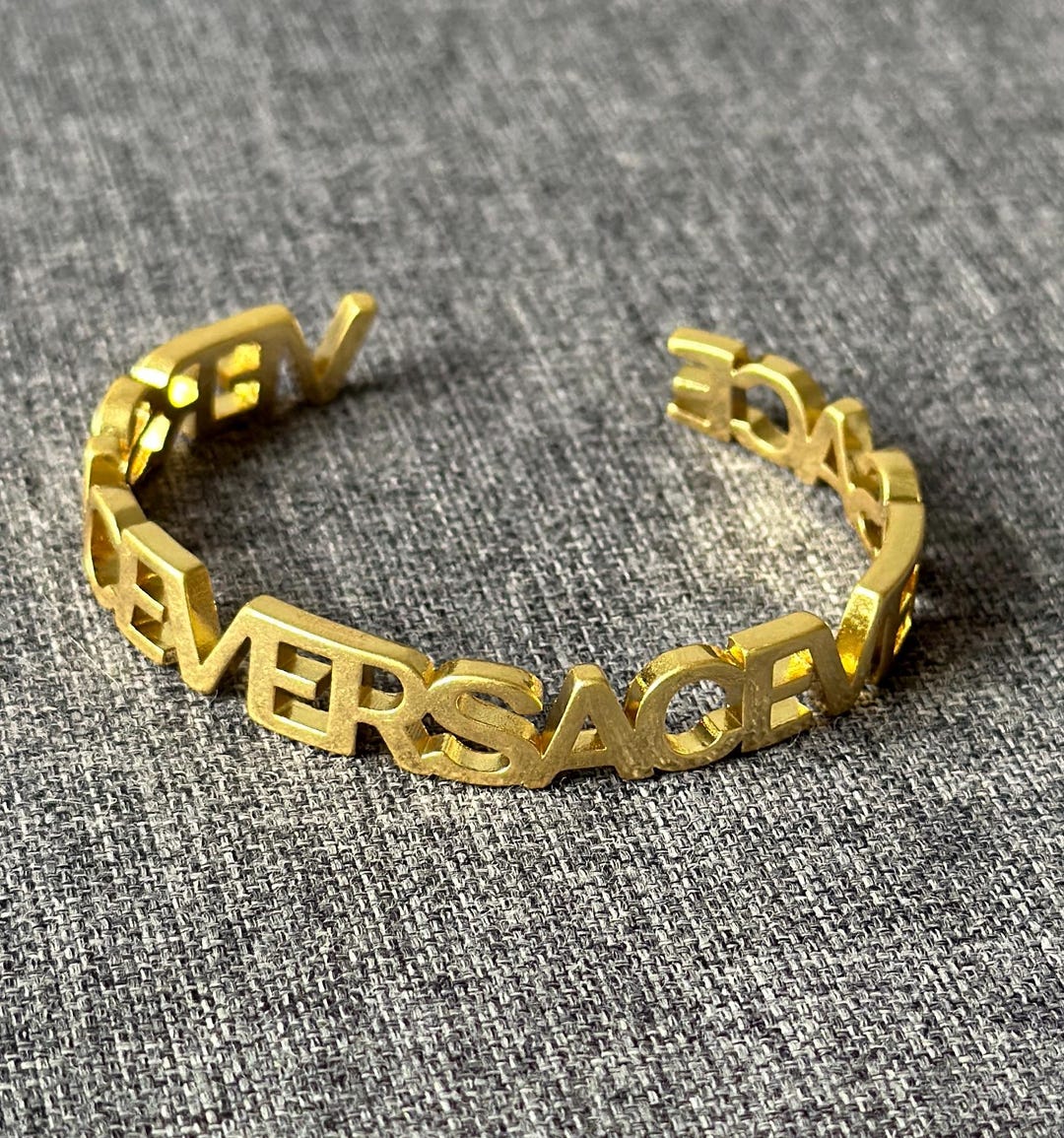 Vintage Gianni Versace Golden Bangle Bracelet Gold Spell Out Logo ...