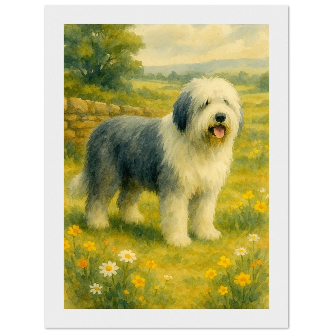 Old English Sheepdog Classic Semi-glossy Paper Wooden Framed Poster - Etsy
