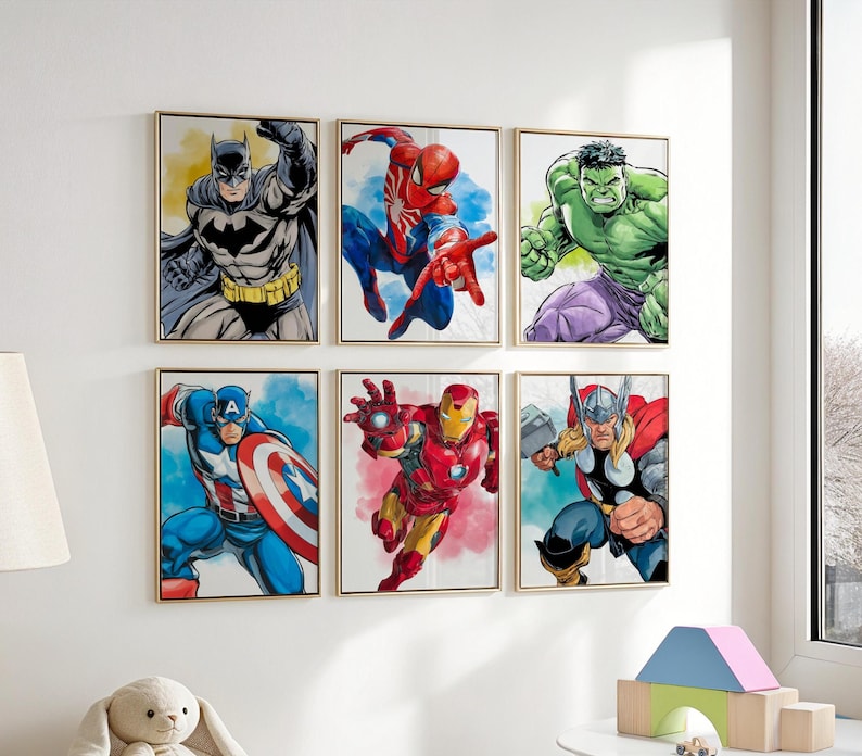 Superhero Wall Art Set of 6 – Boys Bedroom/nursery/playroom Decor ...