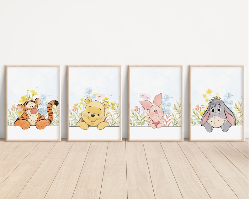 Set of 4 Winnie the Pooh Wall Art | Nursery Wall Art Decorations| Gift ...