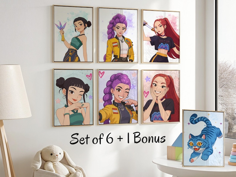 Huntrix K-Pop Demon Hunters Inspired Posters Set of 6 + 1 Bonus | Anime ...