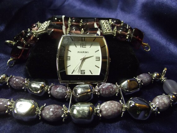 Narmi Woman's Watch With 2 Beaded Bands Purple & Silver | Etsy