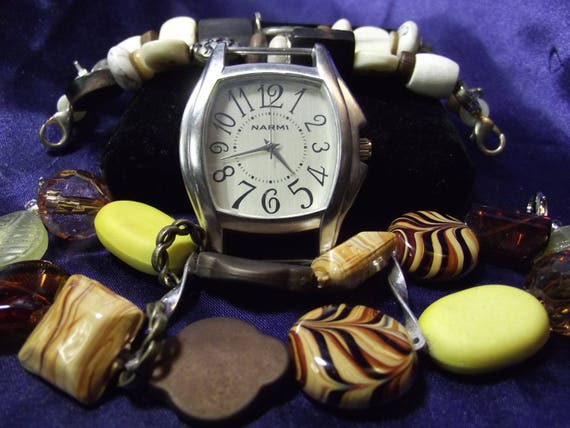 Narmi Woman's Watch With 2 Beaded Bands chunky Yellow & - Etsy