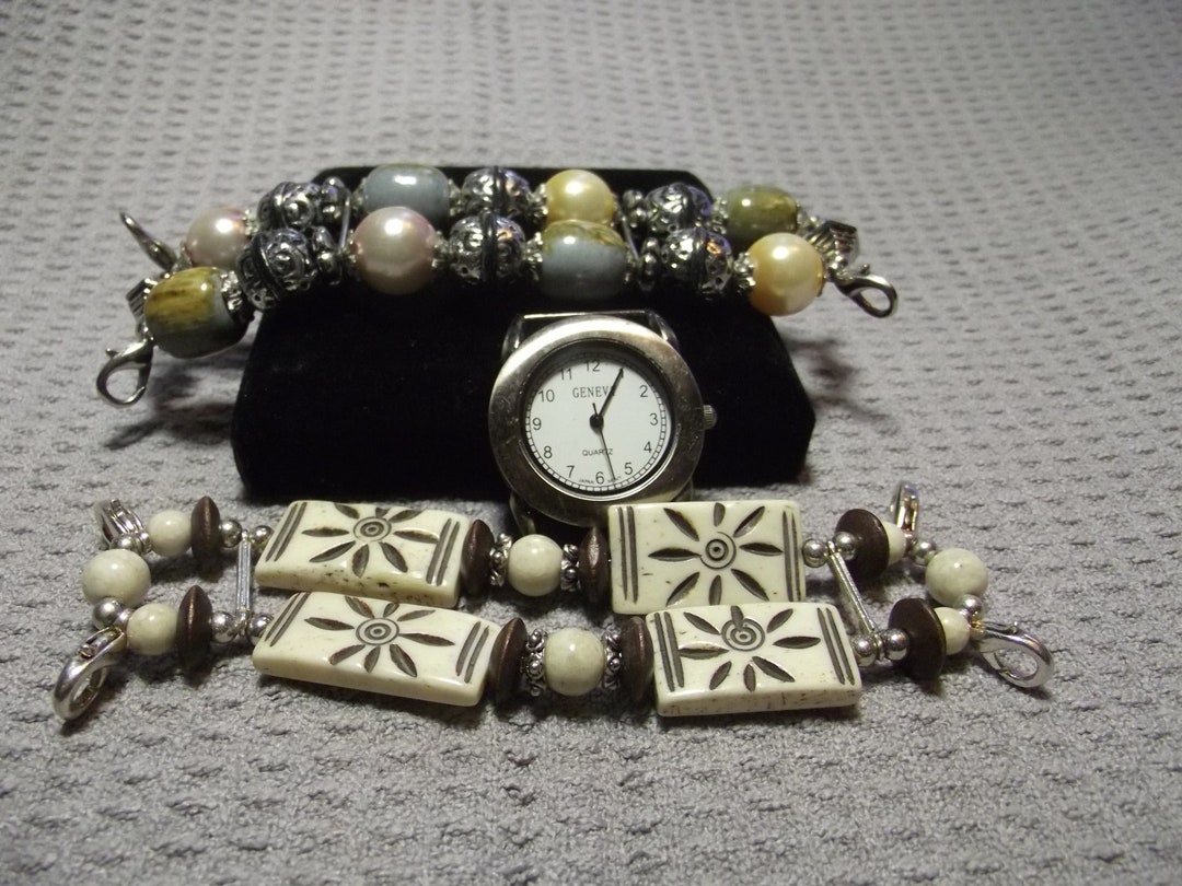 Woman's Geneva Watch With 2 Beaded Bands brown, Multi B124-N012 - Etsy
