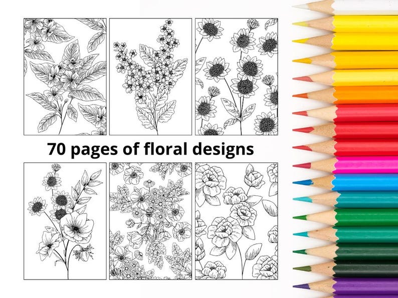 70 Pages Botanical Coloring Book for Relaxation (printable Digital ...