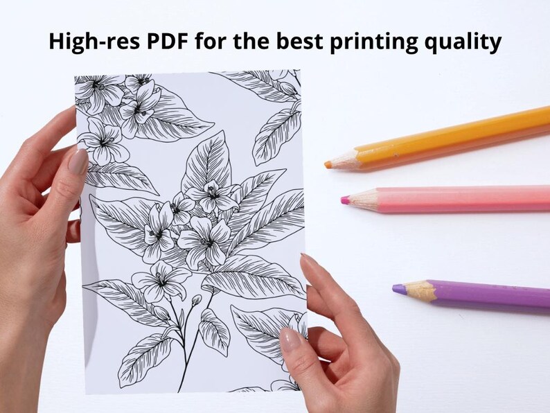 70-pages Botanical Monochrome Coloring Book Digital Download | Floral ...