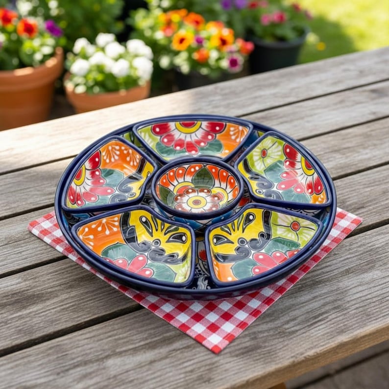 Hand-painted Mexican Appetizer Tray Set - Etsy