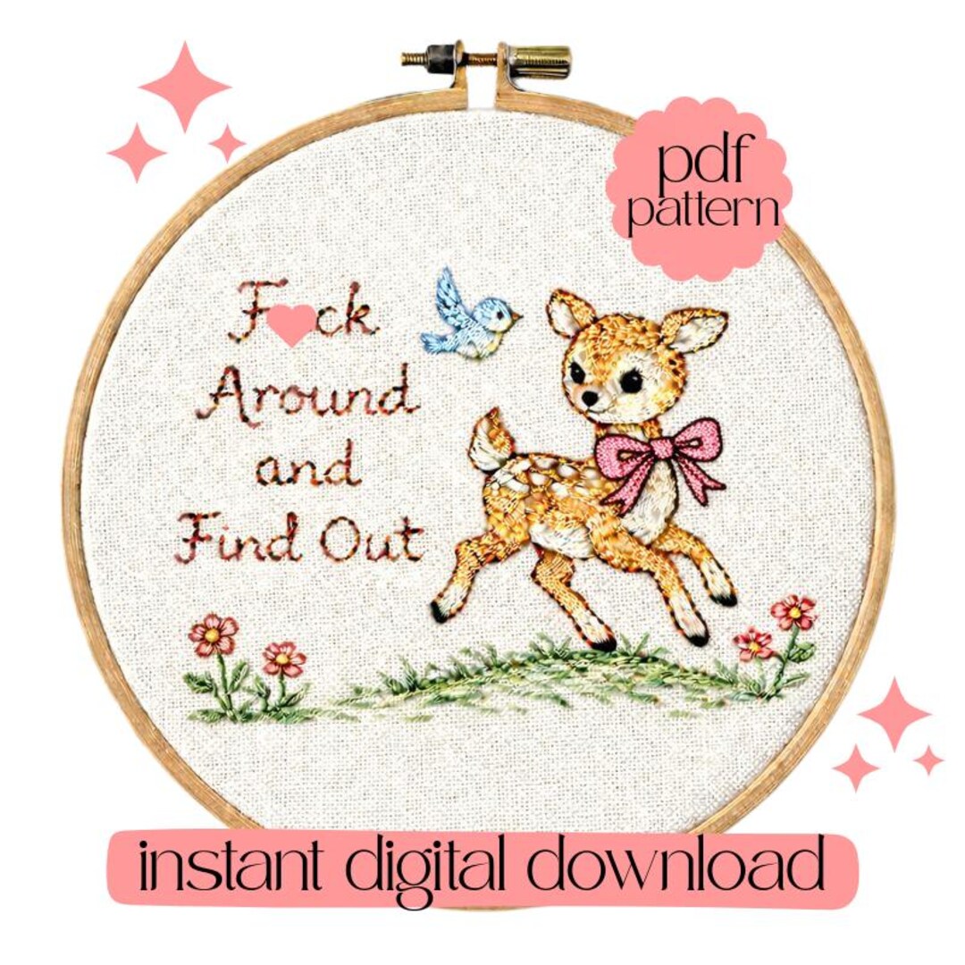 Funny Fawn Embroidery Pattern, Rude Hoop Art (PDF Pattern) - Etsy