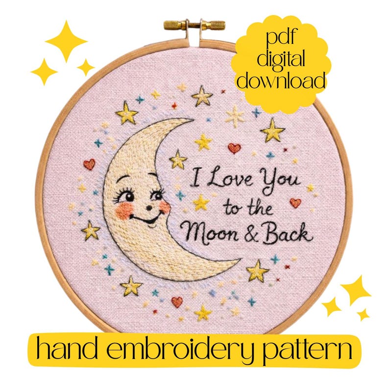 Moon & Stars Hand Embroidery Pattern: Nursery Decor (PDF) - Etsy
