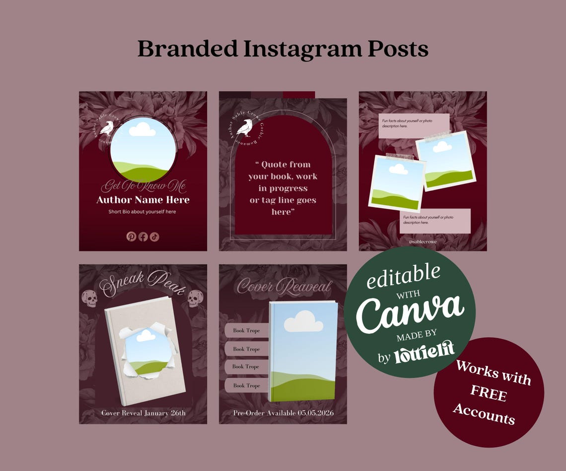 Gothic Author Branding Kit | Custom Crow Logo Set, Icons, Facebook ...
