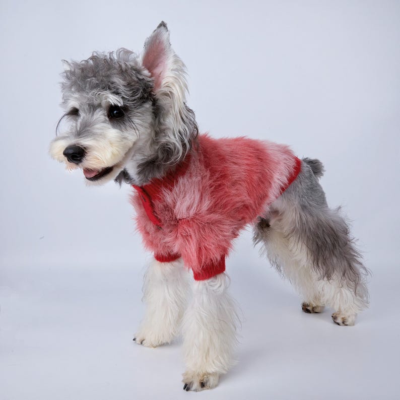 Fluffy Red Dog Sweater, Winter Warm Pet Clothes, Fuzzy Dog Jacket With ...