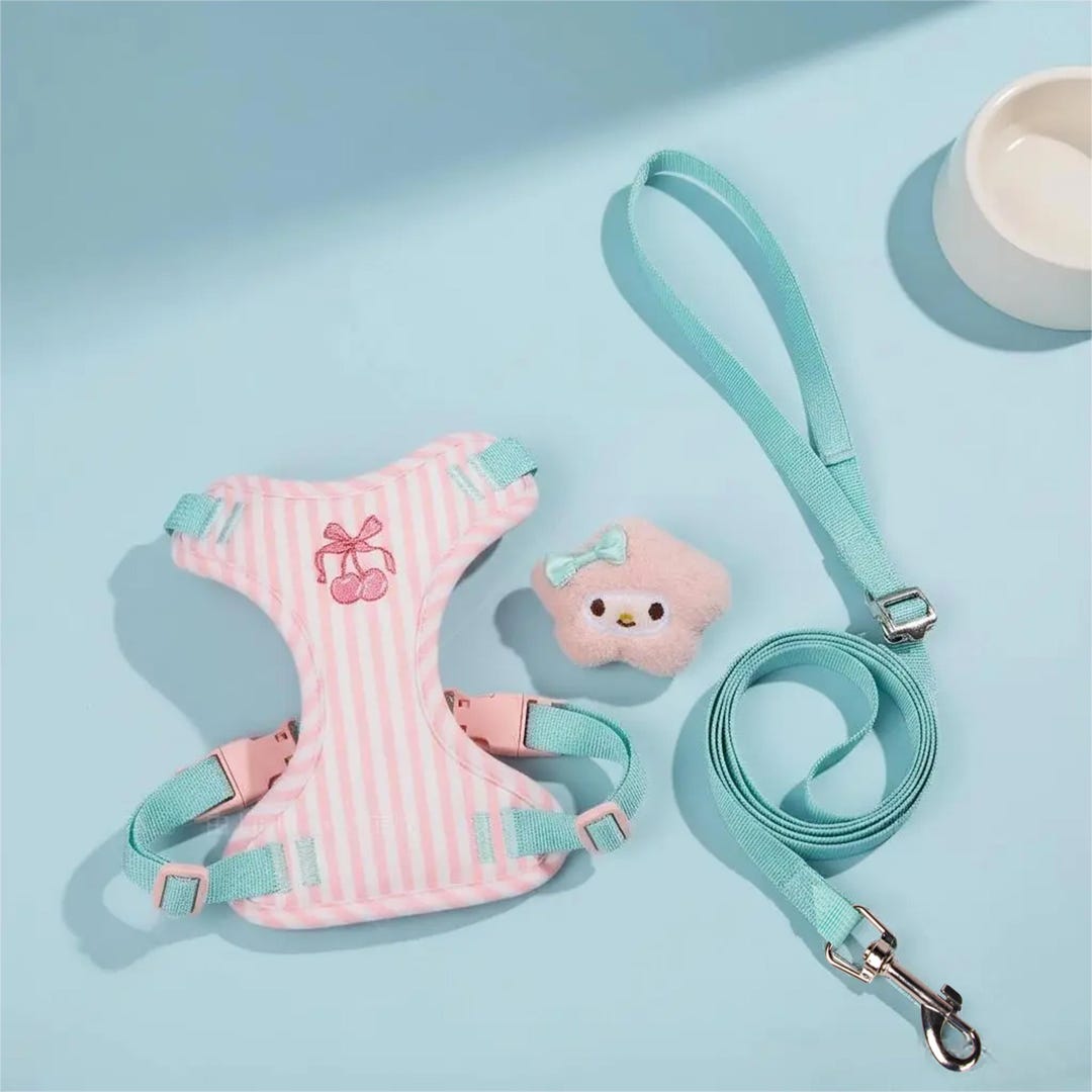 Cute Cherry Dog Harness and Leash Set With Plush Charm | Soft ...