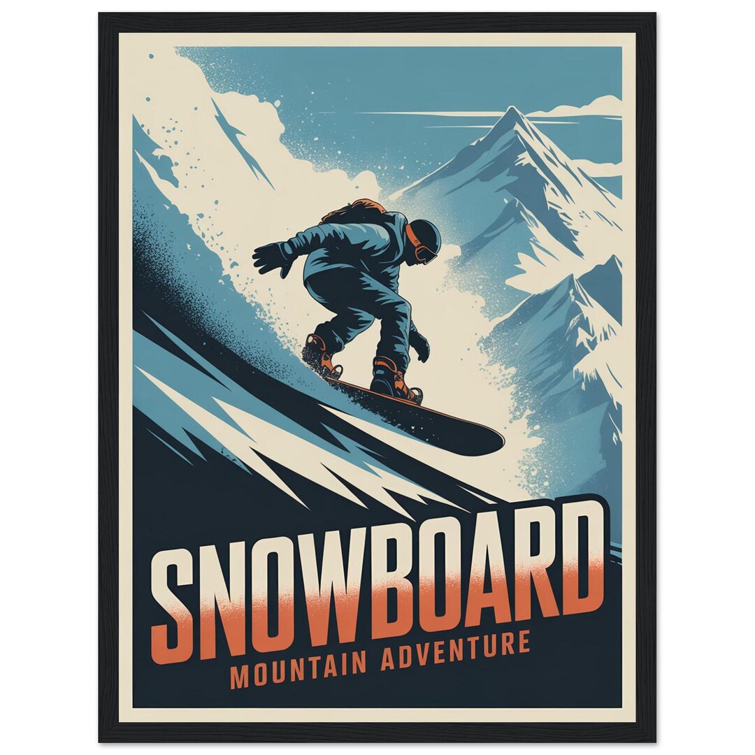 Framed Vintage Snowboard Poster – “mountain Adventure” Poster for Wall ...