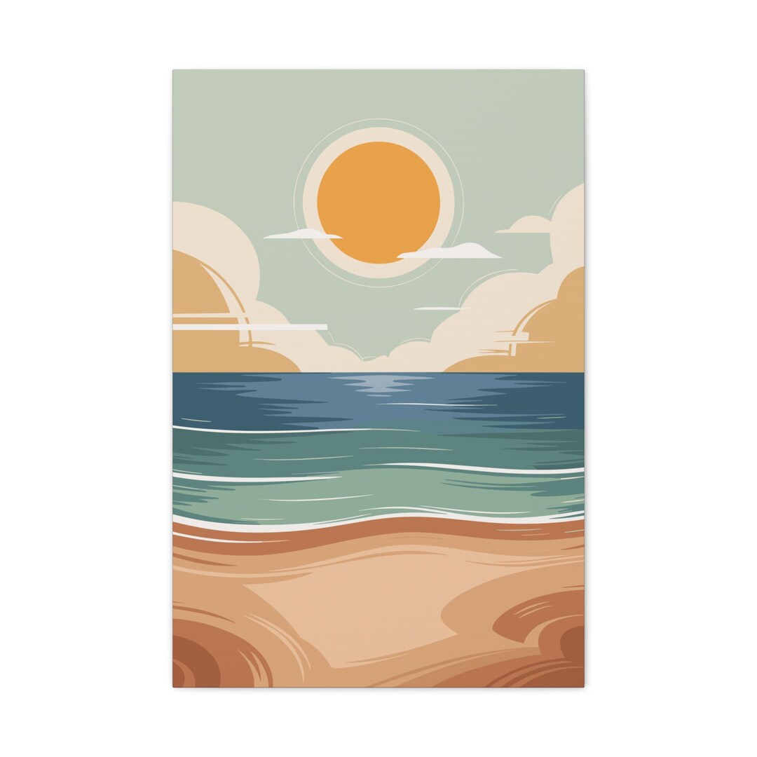 Minimal Beach Scene Matte Stretched Canvas - Pastel Coastal Wall Art ...