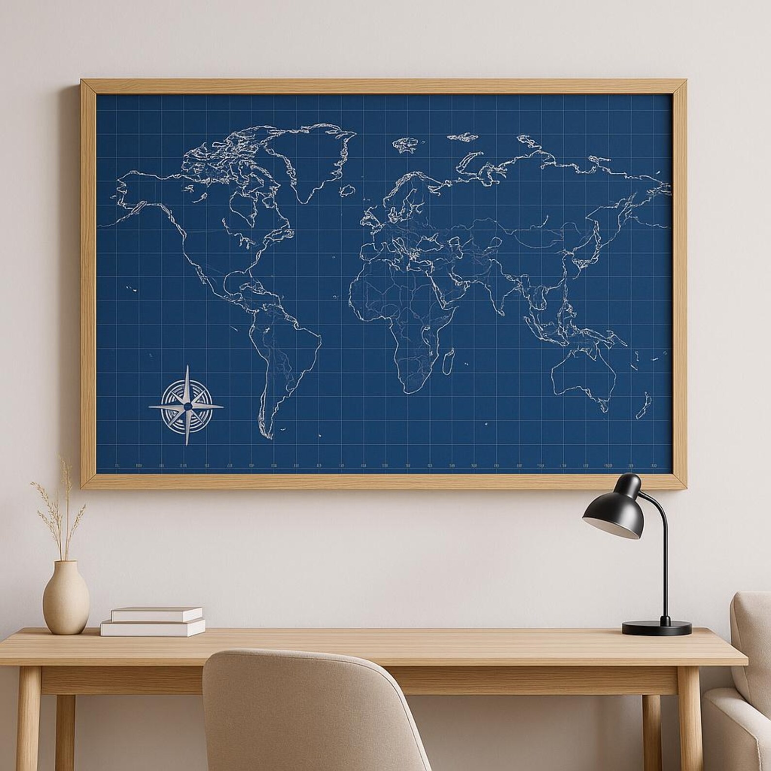 World Map Arcitectural – Modern Blueprint Digital Download for Home ...