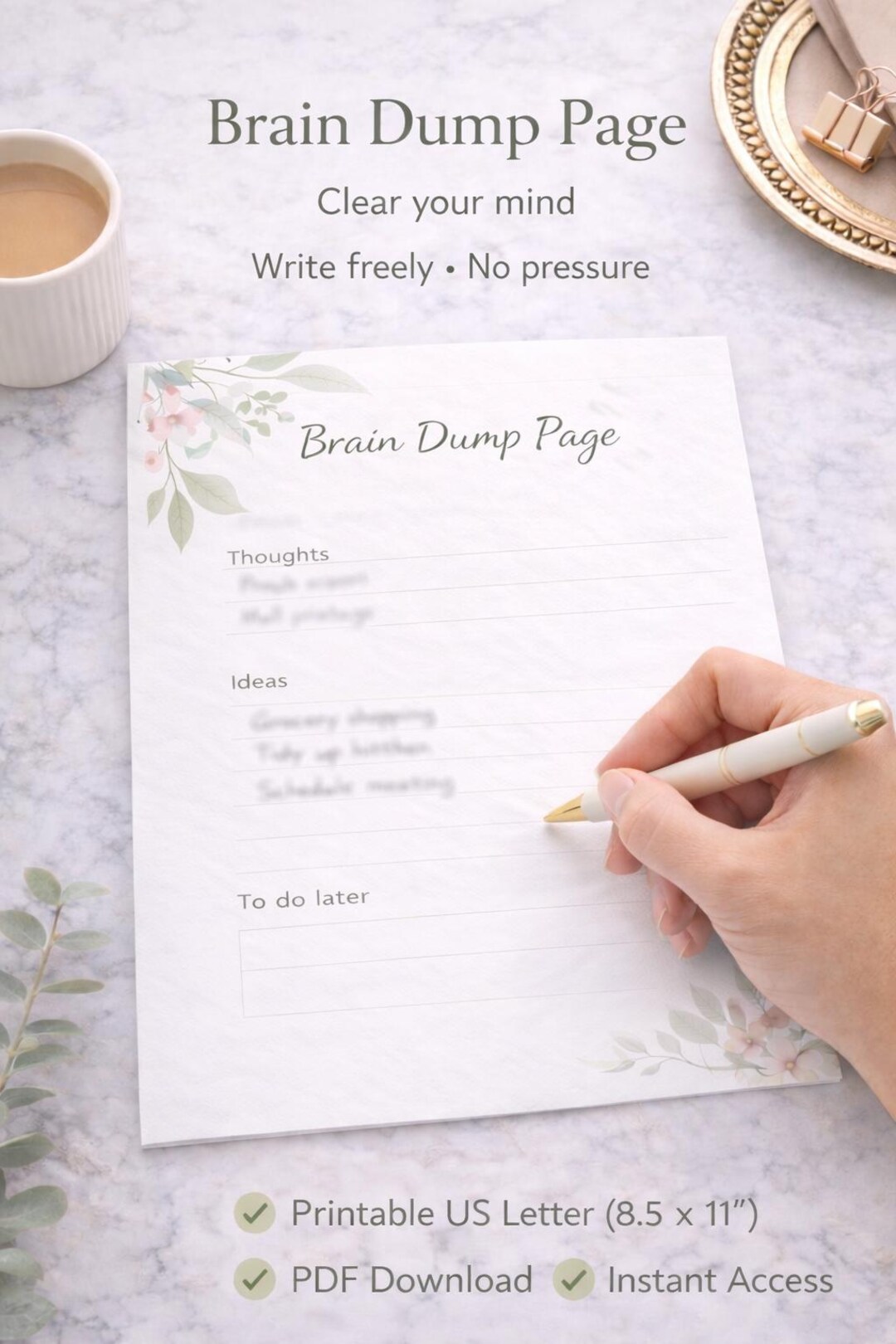 Daily to Do List and Brain Dump – Minimal Printable Planner – Elegant ...