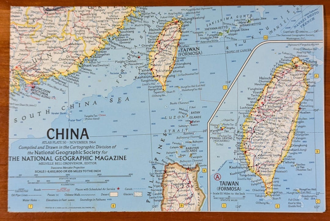 Vintage 1964 National Geographic Society China Map | Annotated Long ...