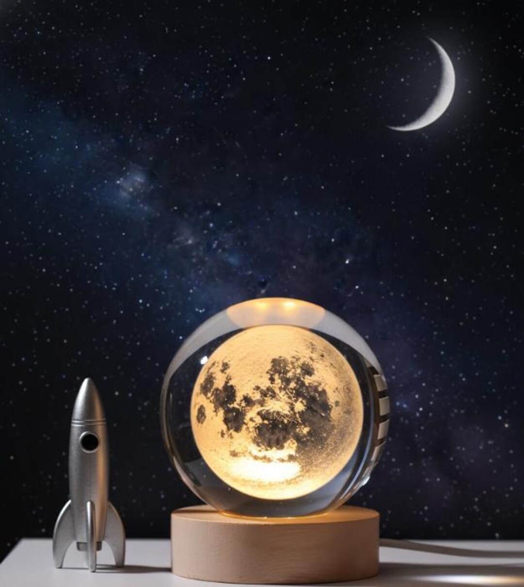 3D Crystal Solar System Night Light | Galaxy, Moon & Saturn LED Lamp ...