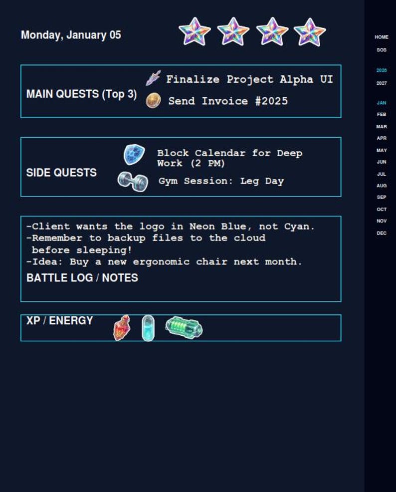 2026 2027 Gamified Digital Planner for ADHD • Dark Mode Goodnotes ...