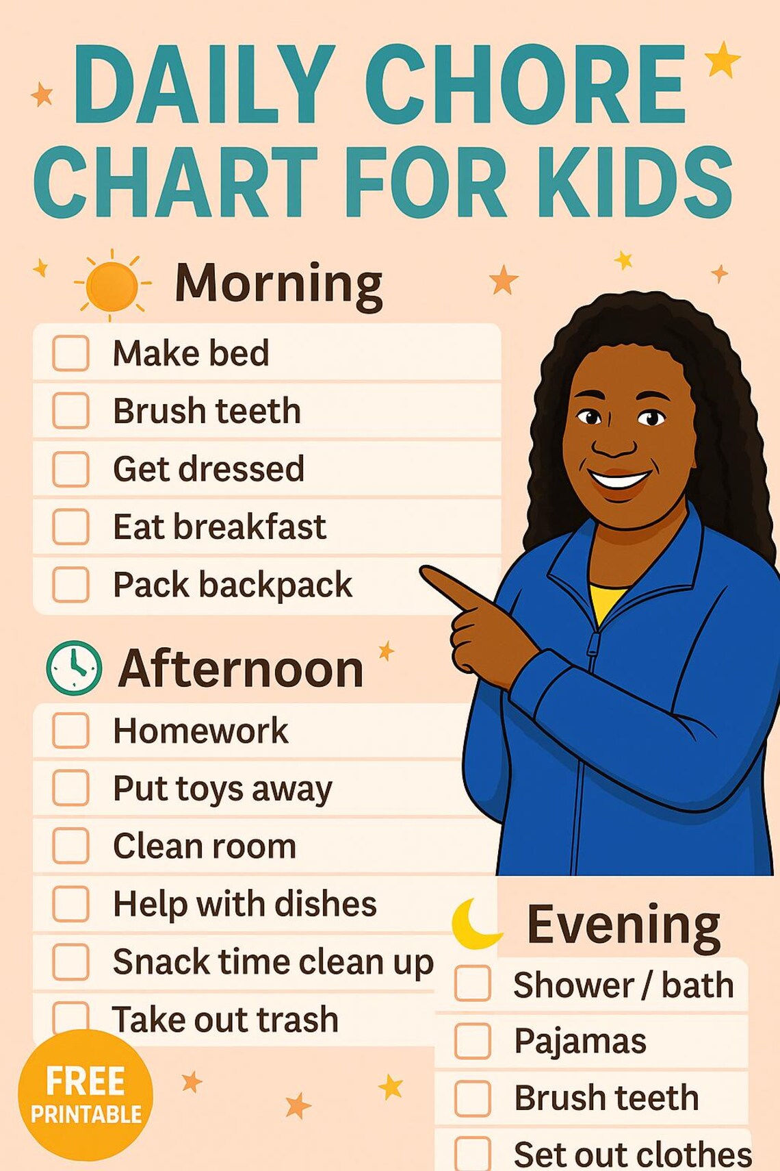 Daily Chore Chart for Kids – Printable Routine Organizer Morning ...